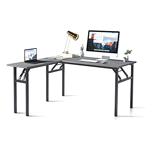 DlandHome L-Shaped Desk Large Corner Desk Folding Table Computer Desk Home Office Table Computer Workstation, Grey