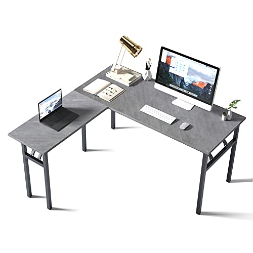 DlandHome L-Shaped Desk Large Corner Desk Folding Table Computer Desk Home Office Table Computer Workstation, Grey