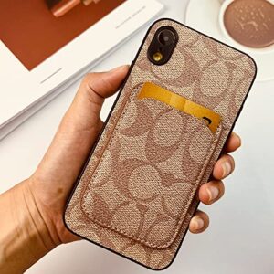 atiptop compatible for iphone xr luxury leather card case holds 1-2 cards |raised bevel around screen & camera | khaki