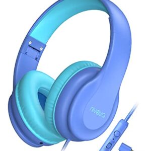 NIVAVA K15 Foldable Wired Headphones with Microphone for School Kids with Share Port 85dB/94dB Safe Volume Limit, Boys Girls for Travel Plane Tablet Kindle