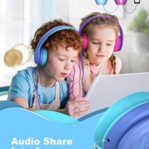 NIVAVA K15 Foldable Wired Headphones with Microphone for School Kids with Share Port 85dB/94dB Safe Volume Limit, Boys Girls for Travel Plane Tablet Kindle