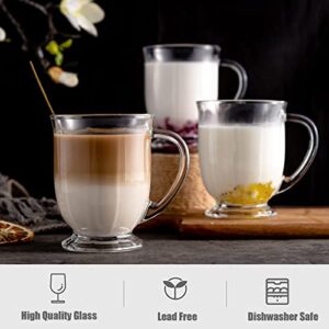 Claplante Glass Coffee Mugs Set of 8, 15 oz Large Capacity Glass Coffee Mugs with Handles, Clear Coffee Mug with 8 Spoon, Large Glass Mugs, Glass Coffee Cups for Latte, Espresso Coffee, Juice, Tea