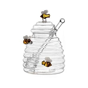 ikasus honey jars honey dish with dipper and lid bee charms decoration crystal clear large glass jar honey pot honey dispenser beehive honey containers for store honey syrup jam jelly home kitchen