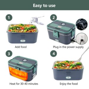 SZLGANG Electric Lunch Box Food Heater, [2022 Upgraded] 60W Portable Food Warmer for Car & Home, 1.8L Removable Container with fork & spoon and Carry Bag, Leak proof, Dual Power Supply 12V 24V 110V