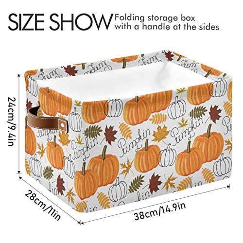 senya Thanksgiving Basket Fall Basket, Pumpkin Leaves Autumn Foldable Fabric Collapsible Storage Bins Organizer Bag for Storage Toy Storage