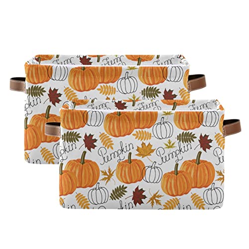 senya Thanksgiving Basket Fall Basket, Pumpkin Leaves Autumn Foldable Fabric Collapsible Storage Bins Organizer Bag for Storage Toy Storage