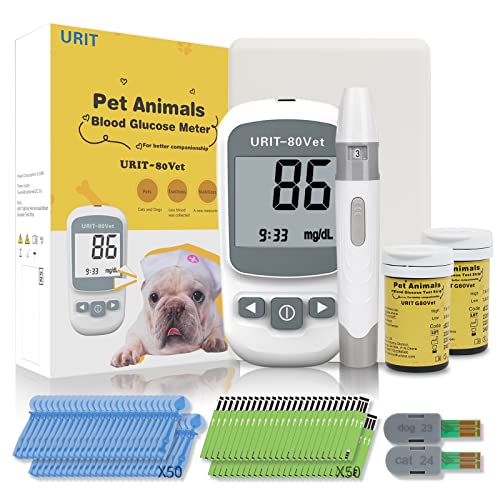 URIT Pet Blood Glucose Meter for Dog Cat with 50 Test Strips, Blood Suger Monitor Kit,Blood Glucose Monitoring System for Dog/Cat Diabetes.