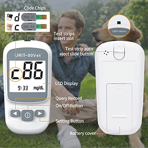 URIT Pet Blood Glucose Meter for Dog Cat with 50 Test Strips, Blood Suger Monitor Kit,Blood Glucose Monitoring System for Dog/Cat Diabetes.