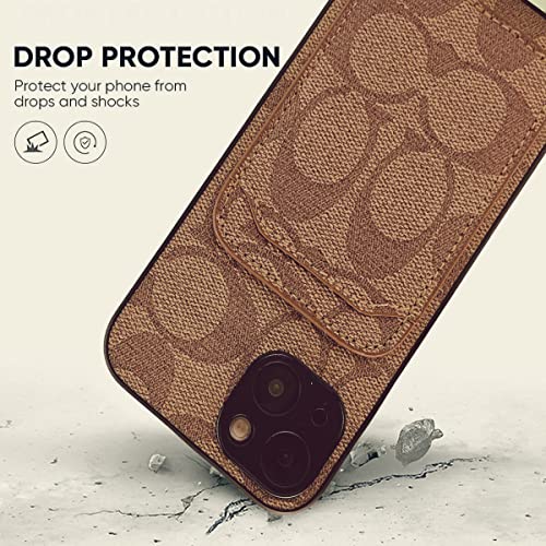 Atiptop Classic Monogram Pattern Cellphone case for iPhone 13,Hold Cards, Luxury Case Compatible with iPhone 13, |Designer Stylish Classic Pattern | for Girls Women, Khaki