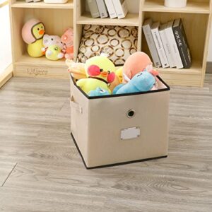 Furnhome Fabric Storage Cubes Bins with Labels, Foldable Storage Cubes with Handles, Washable Cube Storage Bins 13 x 13, Square Storage Bins for Cube Organizer for Shelf, Bedroom, Closet-set of 3, Stone Cyan