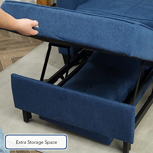 DURASPACE Futon Chair Bed Convertible Chair 3-in-1 Pull Out Sleeper Chair Beds with USB Ports, Armchair Bed Sleeper for Living Room (Blue Linen)