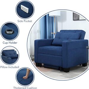 DURASPACE Futon Chair Bed Convertible Chair 3-in-1 Pull Out Sleeper Chair Beds with USB Ports, Armchair Bed Sleeper for Living Room (Blue Linen)