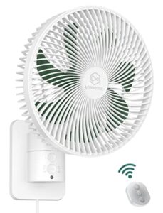 8.5 inch wall mount fan with a remote control and timer, small portable oscillation socket fan for rv, ac/dc(12v), 4 speeds garage mounted fans, quiet bedroom fan for kitchen, bathroom,5.9 ft cord