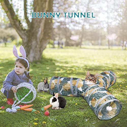 NANEEZOO Bunny Tunnels & Tubes Collapsible 3 Way Rabbit Hideout Small Animal Activity Tunnel Toys - for Dwarf Rabbits Bunny Guinea Pigs Kitty (Print Color)