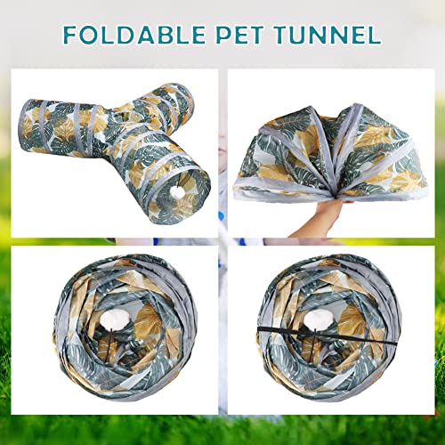 NANEEZOO Bunny Tunnels & Tubes Collapsible 3 Way Rabbit Hideout Small Animal Activity Tunnel Toys - for Dwarf Rabbits Bunny Guinea Pigs Kitty (Print Color)