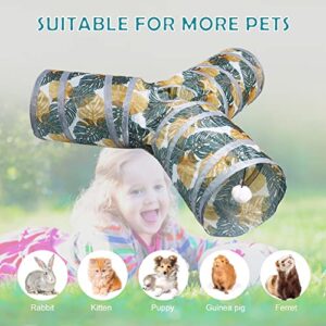 NANEEZOO Bunny Tunnels & Tubes Collapsible 3 Way Rabbit Hideout Small Animal Activity Tunnel Toys - for Dwarf Rabbits Bunny Guinea Pigs Kitty (Print Color)