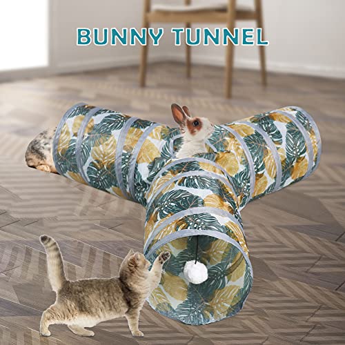 NANEEZOO Bunny Tunnels & Tubes Collapsible 3 Way Rabbit Hideout Small Animal Activity Tunnel Toys - for Dwarf Rabbits Bunny Guinea Pigs Kitty (Print Color)