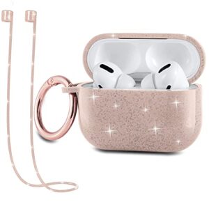 airpods pro case dmmg compatible airpods pro with keychain anti-lost strap,cute shiny airpod pro case for girls women,airpod pro case silicone pink sand