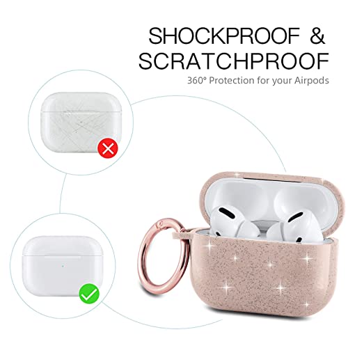 Airpods Pro Case DMMG Compatible Airpods Pro with Keychain Anti-Lost Strap,Cute Shiny Airpod Pro Case for Girls Women,airpod pro Case Silicone Pink Sand