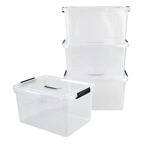 Zopnny 4-Pack 18 L Plastic Storage Box Container, Clear Latch Bin with Handle and Lid