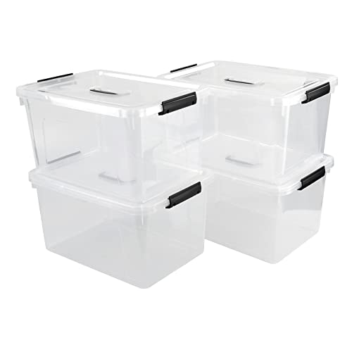 Zopnny 4-Pack 18 L Plastic Storage Box Container, Clear Latch Bin with Handle and Lid