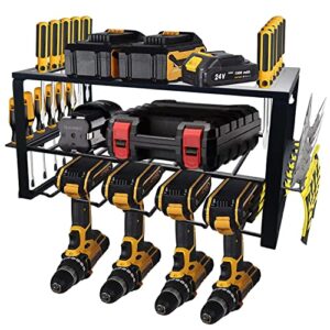 waaliji power tool organizer, wall mounted tool storage shelf for cordless drill garage workshop & organization with screwdriver pliers battary accessories holder black