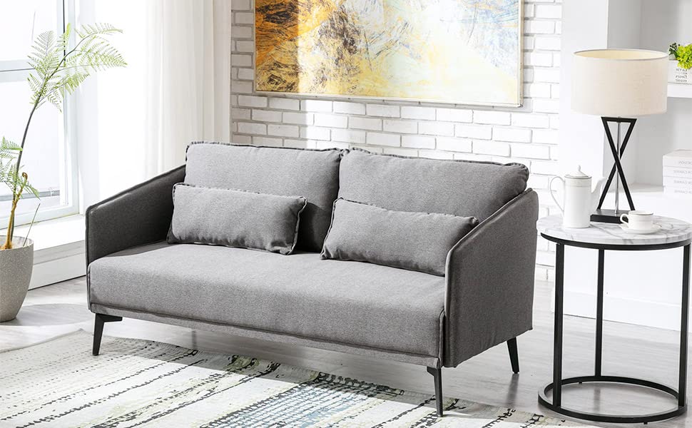 COSVALVE Grey Loveseat 59 inch Upholstered Couch, Small Spaces Modern 2-seat Sofa Fabric LoveSeat Grey Furniture for Living Room Bedroom Office Small Apartment,Metal Leg Loading 880LB