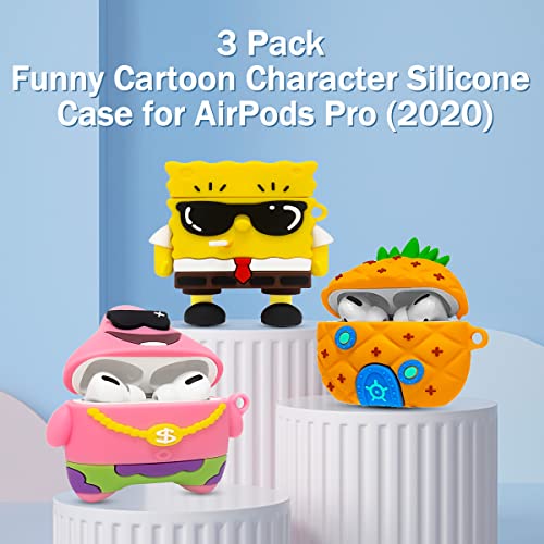 [3 Pack] Funny AirPods Pro Case, 3D Cartoon Character Silicone Case for Airpod Pro 2nd/1st Generation Case Cool Kawaii Air Pods Pro Cover for Girl Boys Fun Protective Case with Keychain Accessories