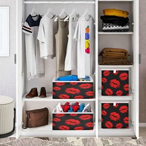 WELLDAY Storage Basket Valentine's Day Red Lips Foldable 15.8 x 10.6 x 7 in Cube Storage Bin Home Decor Organizer Storage Baskets Box for Toys, Books, Shelves, Closet, Laundry, Nursery