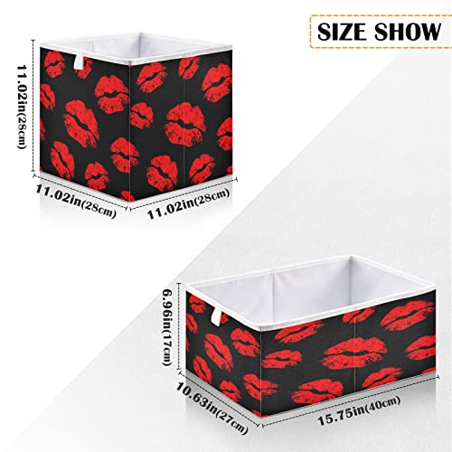 WELLDAY Storage Basket Valentine's Day Red Lips Foldable 15.8 x 10.6 x 7 in Cube Storage Bin Home Decor Organizer Storage Baskets Box for Toys, Books, Shelves, Closet, Laundry, Nursery