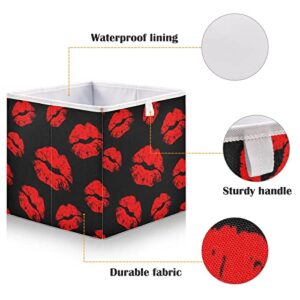 WELLDAY Storage Basket Valentine's Day Red Lips Foldable 15.8 x 10.6 x 7 in Cube Storage Bin Home Decor Organizer Storage Baskets Box for Toys, Books, Shelves, Closet, Laundry, Nursery