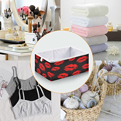 WELLDAY Storage Basket Valentine's Day Red Lips Foldable 15.8 x 10.6 x 7 in Cube Storage Bin Home Decor Organizer Storage Baskets Box for Toys, Books, Shelves, Closet, Laundry, Nursery