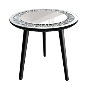 STYLISHIA Mirrored End Table for Living Room Round 16" W x 16" D x 16" H Glam Crystal Crushed Diamond Bling Mirror Side Table Furniture, Accent Modern Silver Mirror Coffee Table Home Decor