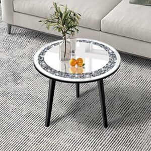 STYLISHIA Mirrored End Table for Living Room Round 16" W x 16" D x 16" H Glam Crystal Crushed Diamond Bling Mirror Side Table Furniture, Accent Modern Silver Mirror Coffee Table Home Decor