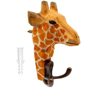 wingfish wood coat hooks wall mounted single decorative giraffe wall hook wall hanger for hanging keys towel jackets clothes bag hat…