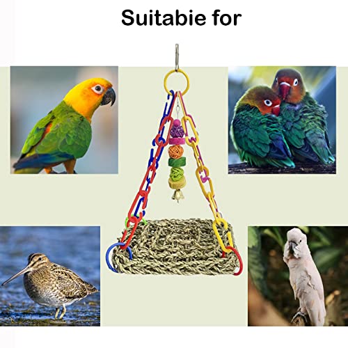 MUYG Bird Seagrass Mat Natural Sea-Weed Woven Parrot Hammock Swing Mats Birds Foraging Wall Colorful Chewing Toy Lovebird Movable Hanging Hammocks Rocking Toys Parakeets Climbing Pad