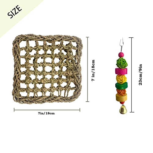 MUYG Bird Seagrass Mat Natural Sea-Weed Woven Parrot Hammock Swing Mats Birds Foraging Wall Colorful Chewing Toy Lovebird Movable Hanging Hammocks Rocking Toys Parakeets Climbing Pad