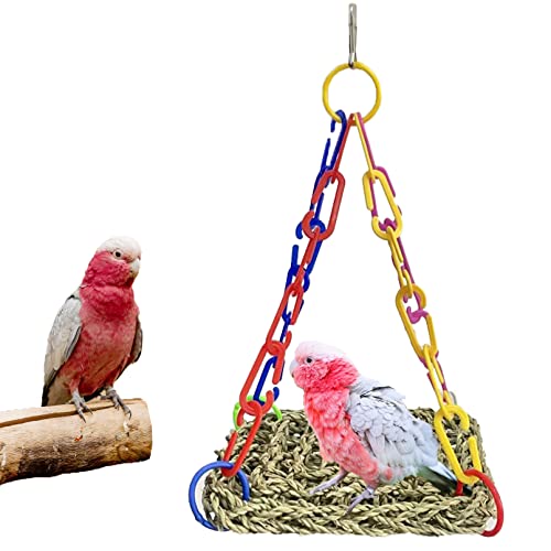 MUYG Bird Seagrass Mat Natural Sea-Weed Woven Parrot Hammock Swing Mats Birds Foraging Wall Colorful Chewing Toy Lovebird Movable Hanging Hammocks Rocking Toys Parakeets Climbing Pad