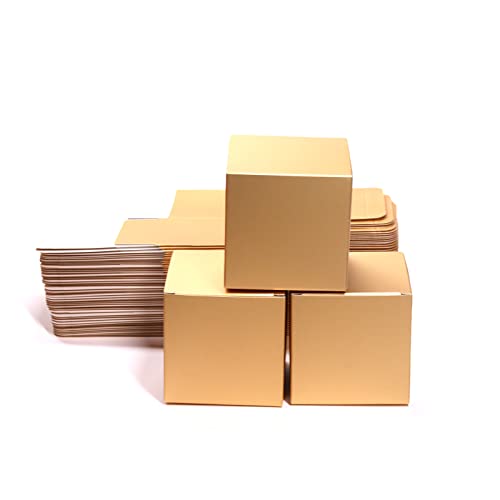 NEWSNOW Candy Gift Box Party Box 50pack 3x3x3 inches,Small Paper gift boxes Gift Boxes Bridal Shower Anniverary Birthday Party Wedding Favor (Gold)