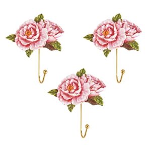 kwqbhw 3 pcs resin flower wall hooks creative peony wall mounted hooks for hanging coat hat towel bag key hooks living room bathroom vintage wall decor