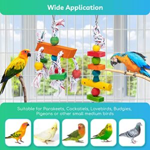 Nobleza Bird Toys, 2 Pack Parrot Chew Toys with Nature Wood Non-Toxic Safe Cotton Rope, Colorful Foraging Toys Bird Cage Accessories for Parrots, Cockatiels, Parakeets, Budgies