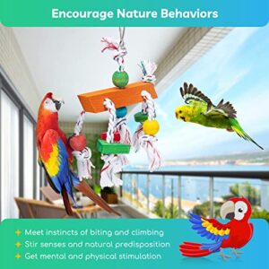 Nobleza Bird Toys, 2 Pack Parrot Chew Toys with Nature Wood Non-Toxic Safe Cotton Rope, Colorful Foraging Toys Bird Cage Accessories for Parrots, Cockatiels, Parakeets, Budgies