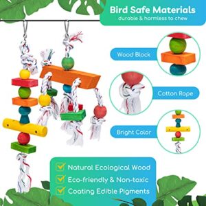 Nobleza Bird Toys, 2 Pack Parrot Chew Toys with Nature Wood Non-Toxic Safe Cotton Rope, Colorful Foraging Toys Bird Cage Accessories for Parrots, Cockatiels, Parakeets, Budgies