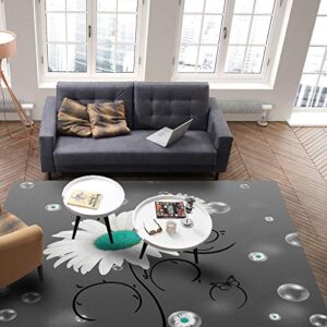 Large Rectangular Area Rugs 4' x 6' Living Room, Blue Green Daisy Bubble Durable Non Slip Rug Carpet Floor Mat for Bedroom Bedside Outdoor Modern Abstract Gray Ombre Floral