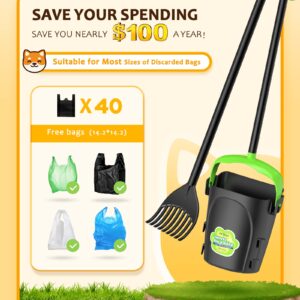 PETNOZ LIFE Large Swivel Bin & Rake Pooper Scooper with 40 Waste Bags, 36" Long Handle & 4 Bag Hooks Adjustable Dog Pooper Scooper for Large Dogs and Pets, Portable Non-Breakable Dog Poop Scooper