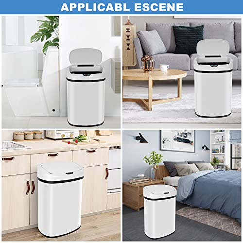 13 Gallon 50 Liter kitchen Trash Can with Touch-Free & Motion Sensor, Automatic Stainless-Steel Garbage Can, Anti-fingerprint Mute Designed Trash Bin Touchless Trash Can for Office Bedroom, White