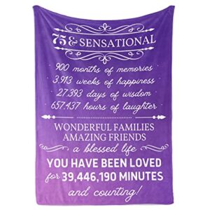 InnoBeta 75th Birthday Gifts for Women, Birthday Presents for 75 Year Old Women - 75 & Sensational - Grandma, Greatgrandma, Mom, Aunt, Sister - Flannel Throw Blanket - Purple, 50"x 65"