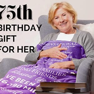 InnoBeta 75th Birthday Gifts for Women, Birthday Presents for 75 Year Old Women - 75 & Sensational - Grandma, Greatgrandma, Mom, Aunt, Sister - Flannel Throw Blanket - Purple, 50"x 65"