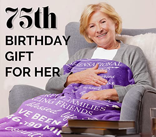 InnoBeta 75th Birthday Gifts for Women, Birthday Presents for 75 Year Old Women - 75 & Sensational - Grandma, Greatgrandma, Mom, Aunt, Sister - Flannel Throw Blanket - Purple, 50"x 65"