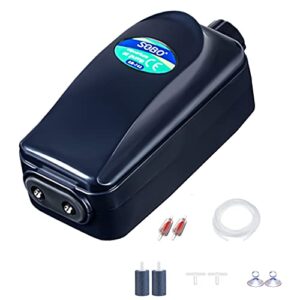 sunwen aquarium air pump with dual outlet (4.5l/min, 12w), ultra quiet aquarium oxygen fish tank oxygen pump with air stone, tube check valves and airline tubing for aquarium, fish tank